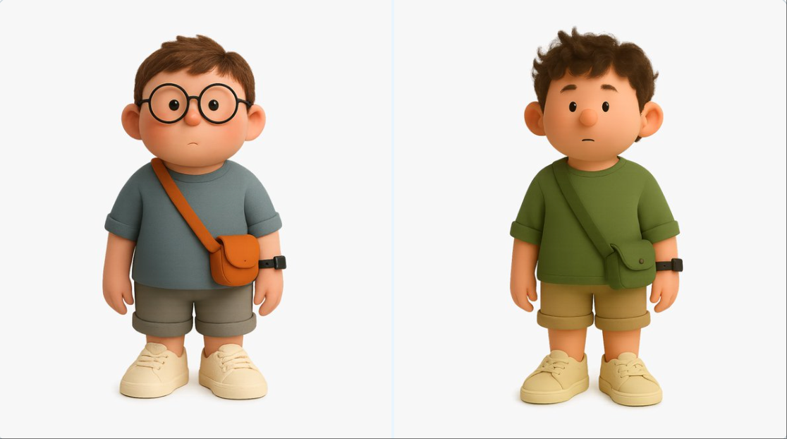 Create a 3D-rendered digital illustration of a stylized cartoon boy ...